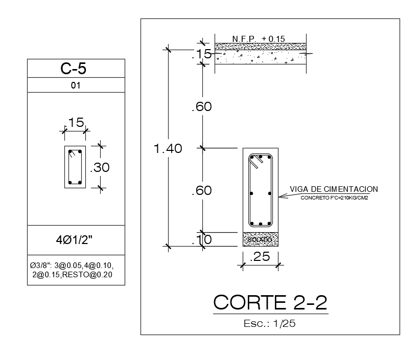 250x600m Column Section View Has Been Given In This Autocad Drawing