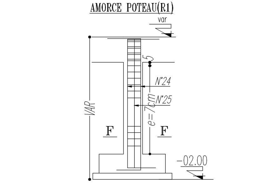 2d Design Of Reinforcement Footing Single Bar Cross Section Line Plan Layout In Autocad Drawing