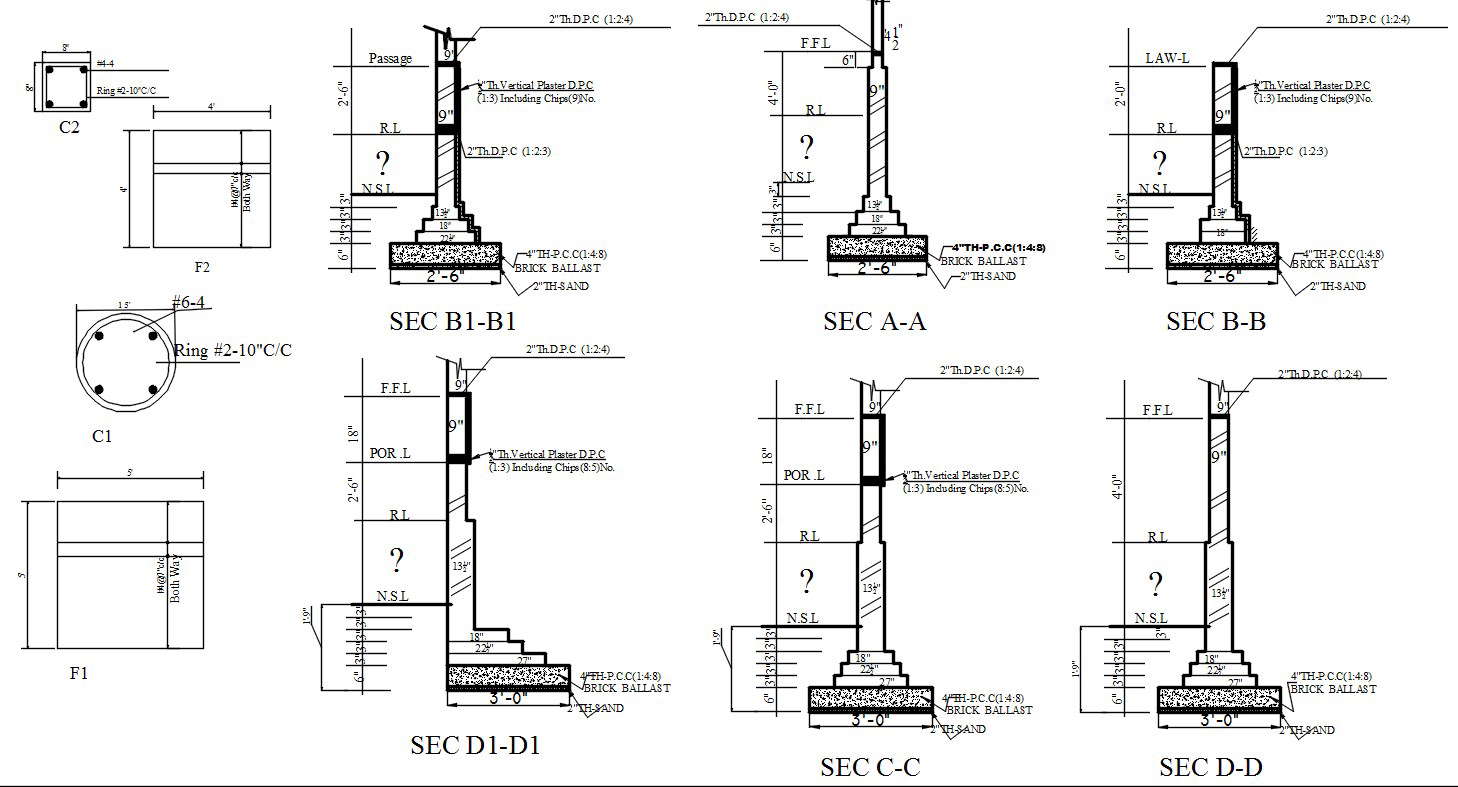 2d Design Of Foundation Sections With Details In Autocad Cad File Dwg