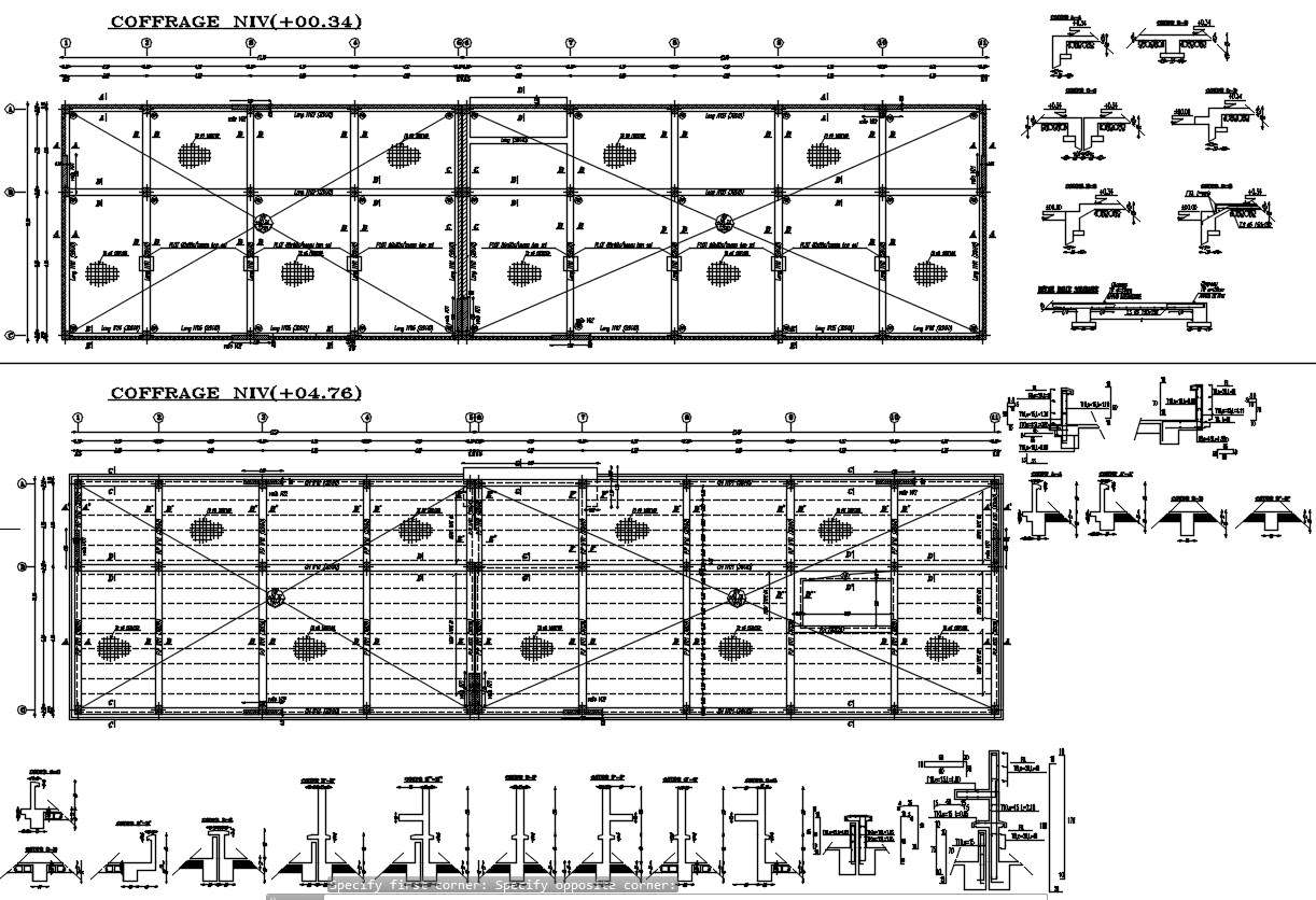2d Design Of Raft Foundation Layout Plan With Reinforcement Details In