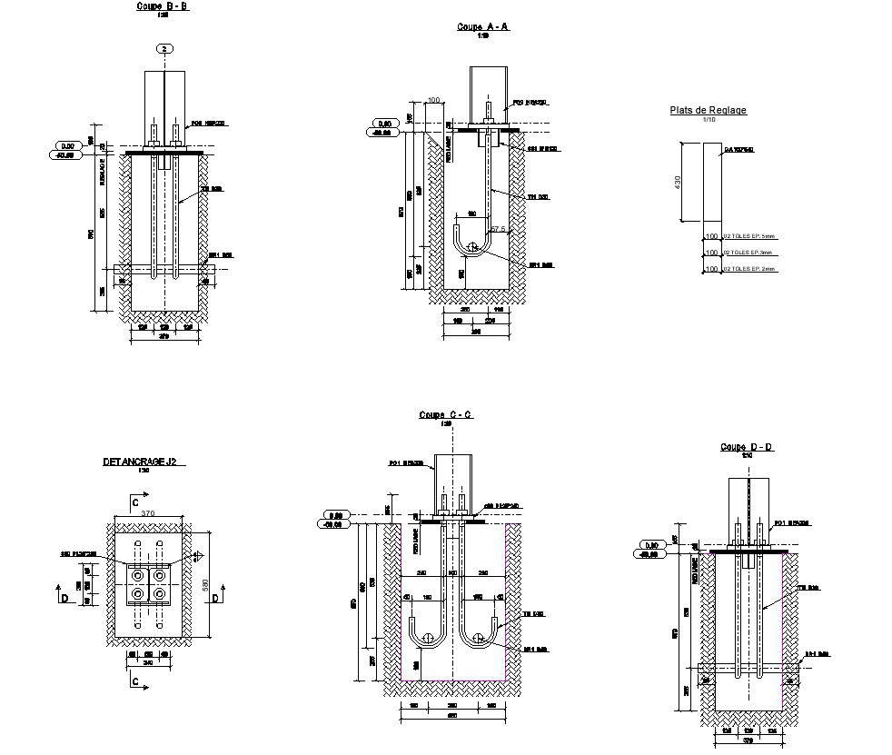 Adjustment plate with anchor bolts detail in AutoCAD 2D drawing, CAD ... Adjustment plate with anchor bolts detail in AutoCAD 2D drawing, CAD ...
