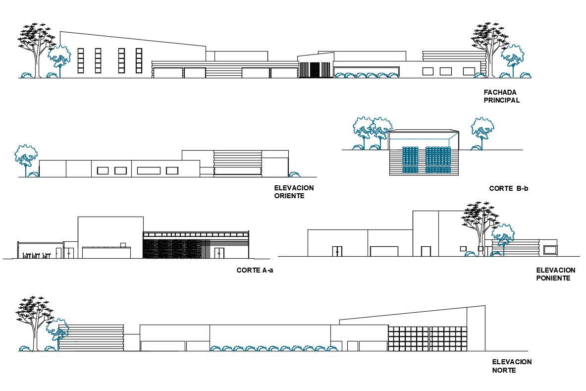 All sided elevation and cut section details of administration building ... All sided elevation and cut section details of administration building ...