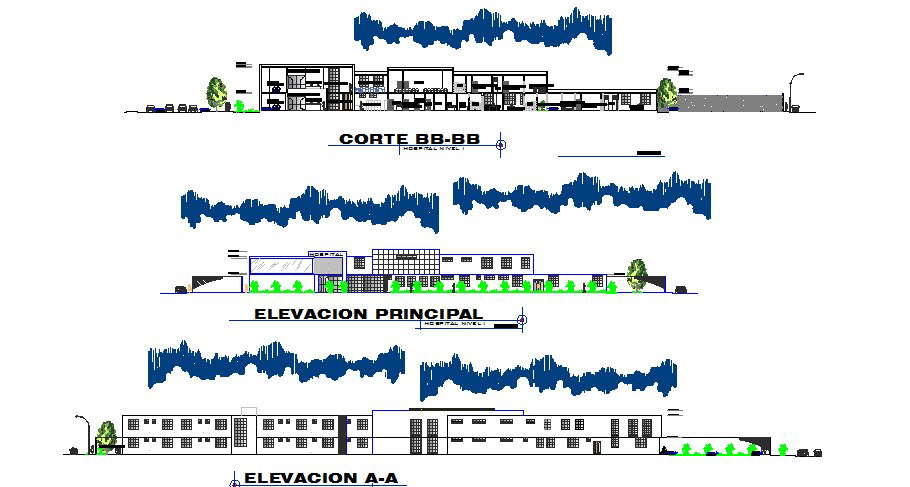All sided elevation and section details of multi-flooring hospital dwg ... All sided elevation and section details of multi-flooring hospital dwg ...