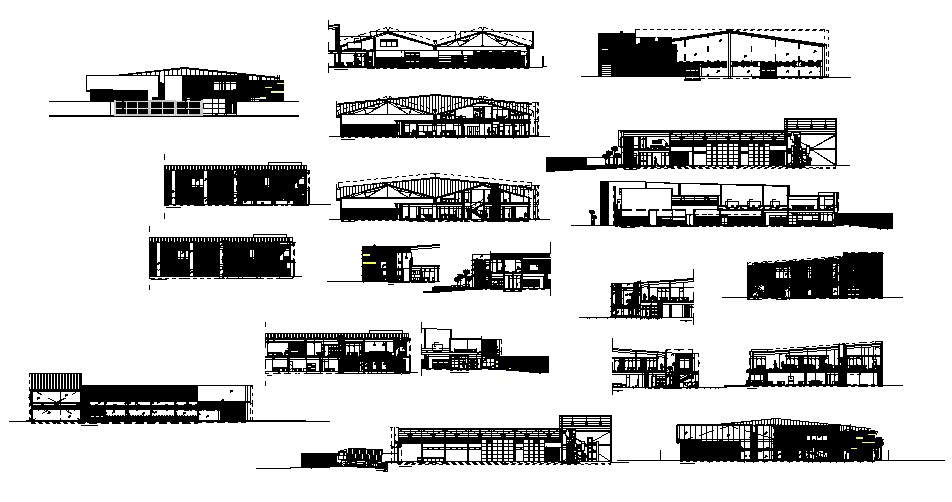All sided elevation and section details of multi-level office building ... All sided elevation and section details of multi-level office building ...