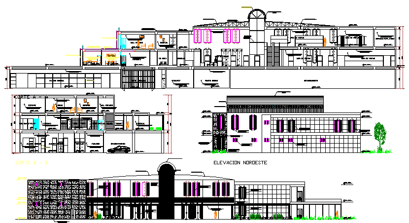 All sided elevation and sectional view of shopping center dwg file ... All sided elevation and sectional view of shopping center dwg file ...