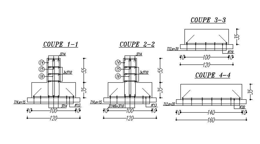 Autocad 2d Design Of Cross Sections Of Footing With Reinforcement Details Cad File Dwg File