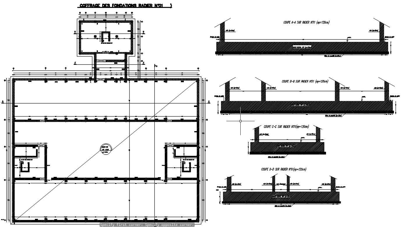 Autocad 2d Drawing Of Coffrage Foundation And Formwork Details And