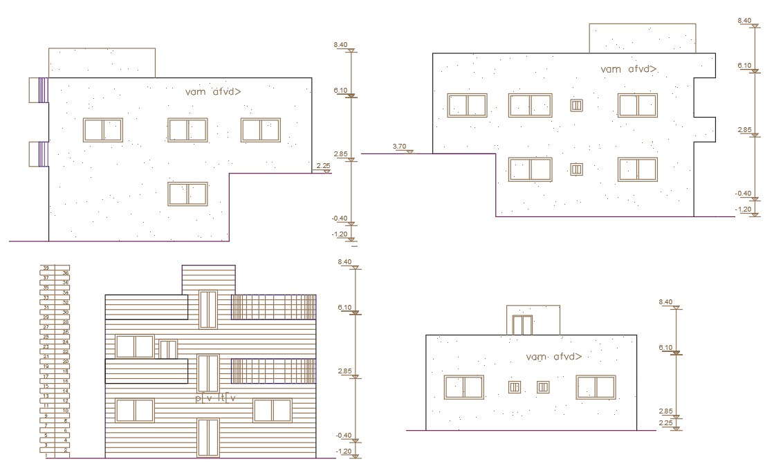 AutoCAD 2 Storey House Building Elevation Design - Cadbull AutoCAD 2 Storey House Building Elevation Design - Cadbull
