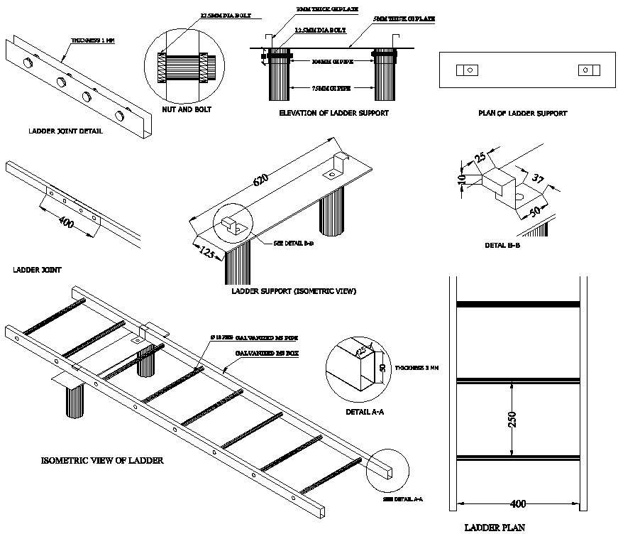 CAD files having the ladder support isometric view, elevation of ladder ... CAD files having the ladder support isometric view, elevation of ladder ...