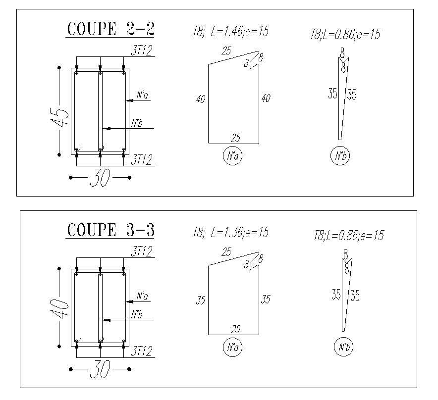 Cross Section 2 And 3 Of Beam Section With Reinforcement Details In Autocad 2d Drawing Cad File