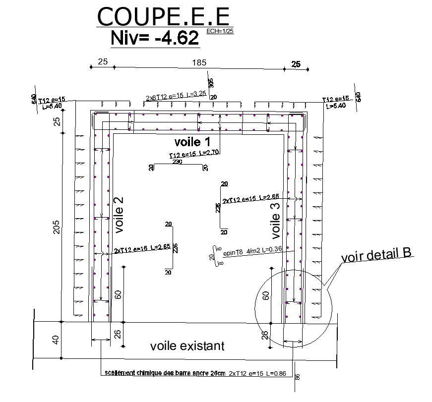 Cross Section E Of Structure With Reinforcement Details In Autocad 2d Drawing Cad File Dwg