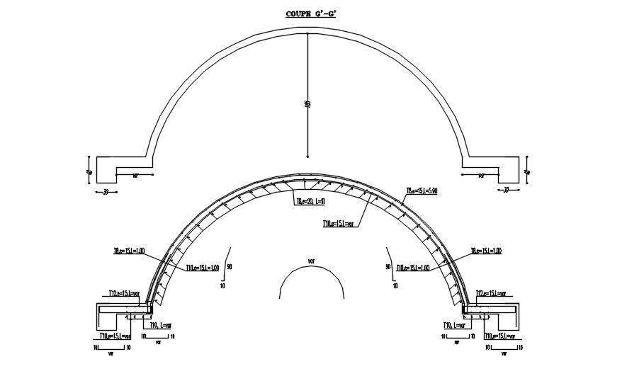 Cross Section G G Of Formwork With Reinforcement Details In Autocad 2d