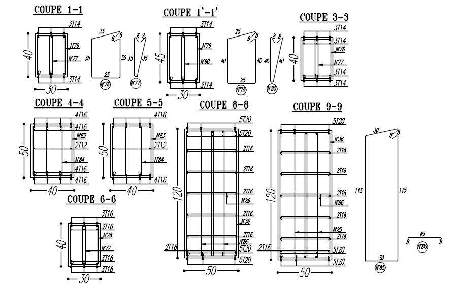 Cross Section Of Different Structures With Reinforcement Details In Autocad 2d Drawing Cad File