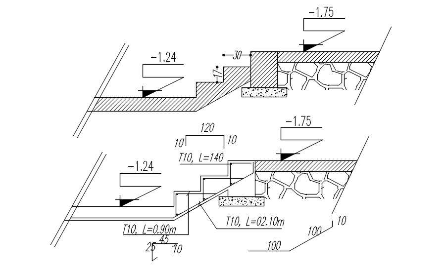 Cross Section Of Staircase With Formwork And Reinforcement Details In