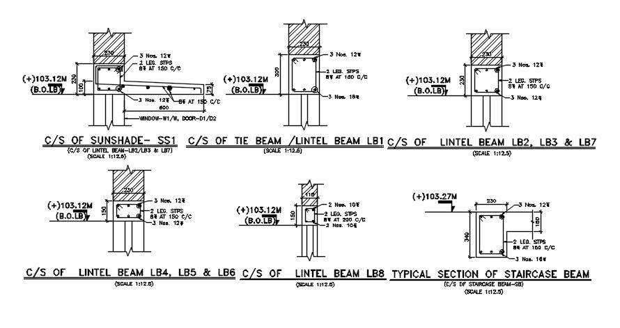 Cross section of sunshade, tie beam lintel beam and staircase beam ... Cross section of sunshade, tie beam lintel beam and staircase beam ...
