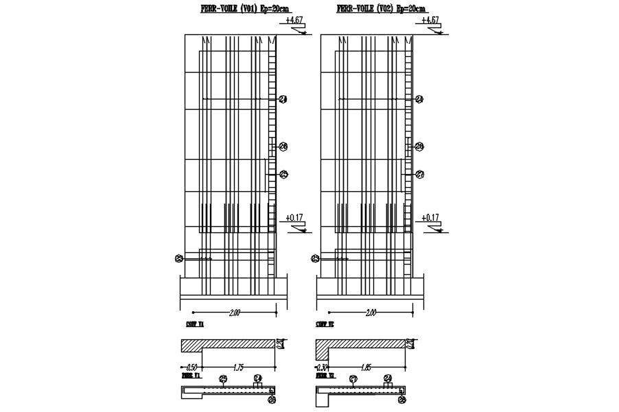 Cross Section Of Wall With Reinforcement Details In Autocad 2d Drawing Cad File Dwg File Cadbull