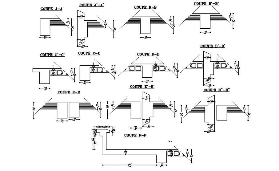Cross Sections Of Structures With Formwork Details In Autocad 2d