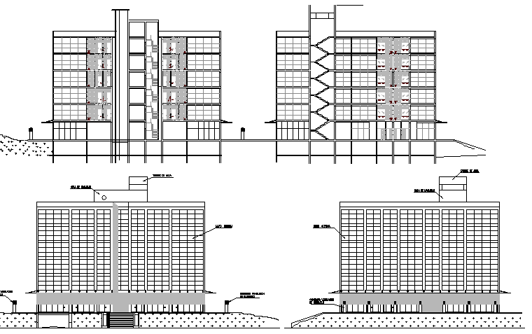 Detailed elevation and sectional view of multi-flooring office building ... Detailed elevation and sectional view of multi-flooring office building ...