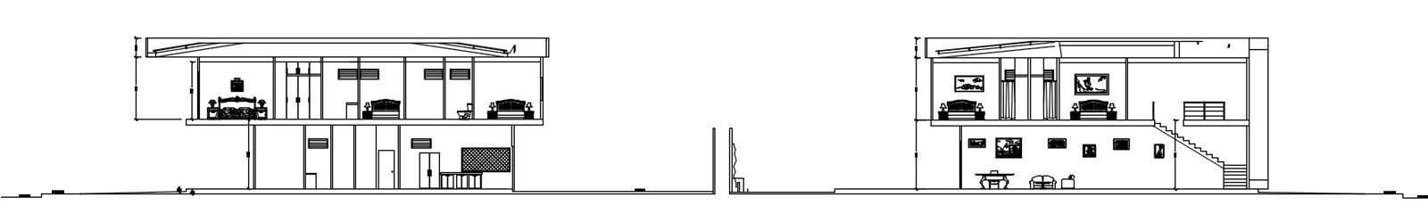 Different Cross Sections Of The House Design In Autocad 2d Drawing Cad