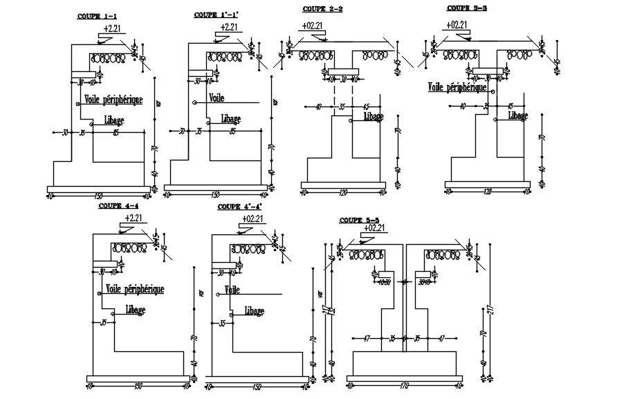 Different Cross Sections Of Footing With Formwork Details In Autocad 2d