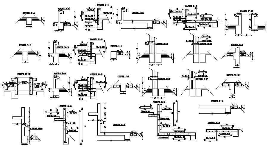 Different Cross Sections Of Structure With Reinforcement Details In Autocad 2d Drawing Cad File