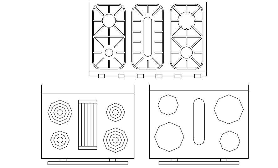 Different Design Of Gas Stove In Autocad 2d Drawing Dwg File Cad File Cadbull