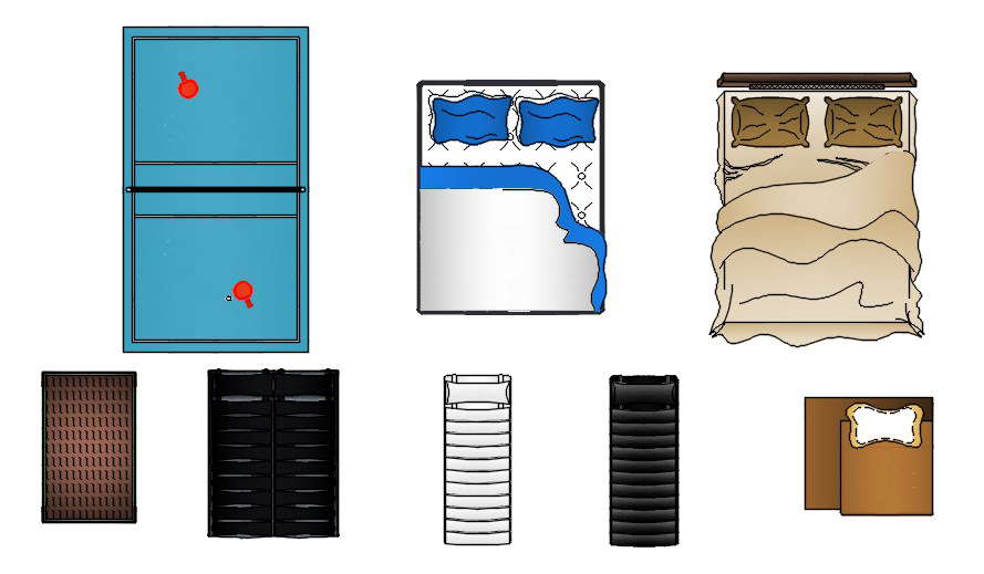 Different Furniture And Sports Club Equipment Cad Blocks Design In