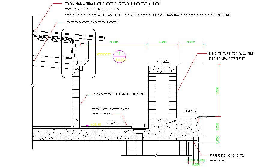 Drain Pipe Connection Section Details With Toa Wall Tile Texture Autocad 2d Dwg Drawing File Is