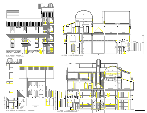 Front elevation & all sided sectional details, administration building ... Front elevation & all sided sectional details, administration building ...