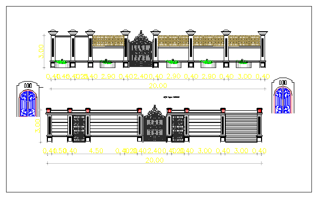 Gate elevation of garden with perimeter fence details dwg file - Cadbull Gate elevation of garden with perimeter fence details dwg file - Cadbull
