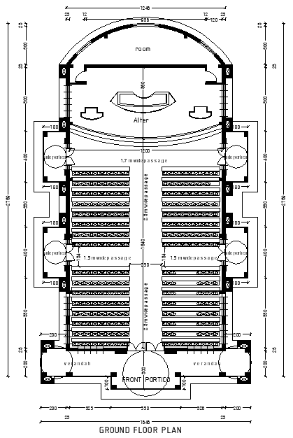 Ground Floor Plan Detail Of Church Is Given In This 2d Autocad Dwg Drawing File Download The