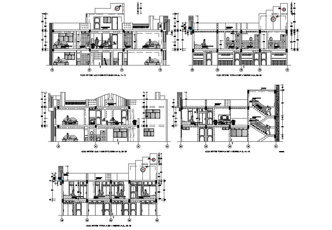 Multi-familiar residential building all sided elevation and section ... Multi-familiar residential building all sided elevation and section ...