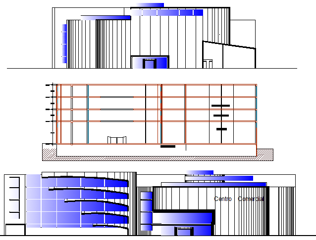 Multi-flooring all sided elevation view of shopping mall dwg file - Cadbull Multi-flooring all sided elevation view of shopping mall dwg file - Cadbull
