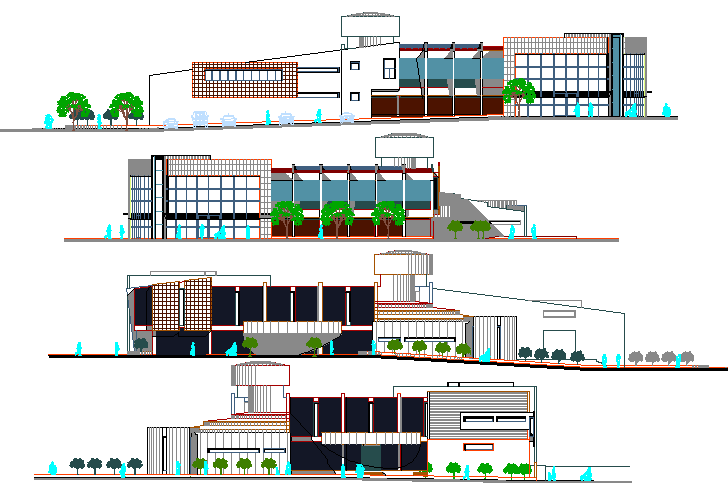 Multi-flooring city market all sided elevation details dwg file - Cadbull Multi-flooring city market all sided elevation details dwg file - Cadbull