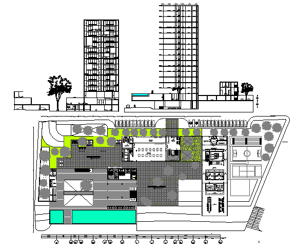 Multi-flooring hotel building elevation, section and landscaping ... Multi-flooring hotel building elevation, section and landscaping ...