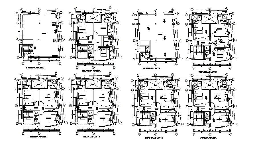 Multi-level hostel villa all floors plan layout details dwg file - Cadbull Multi-level hostel villa all floors plan layout details dwg file - Cadbull