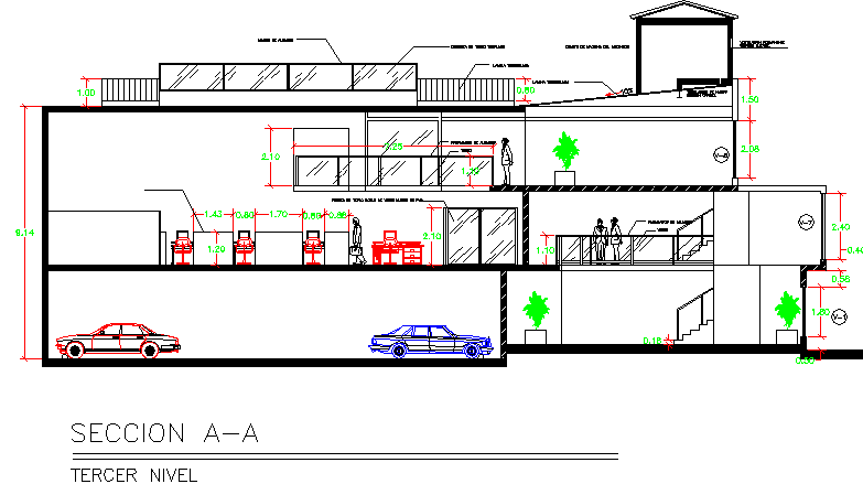 Multi-level office building section A-A details dwg file - Cadbull Multi-level office building section A-A details dwg file - Cadbull
