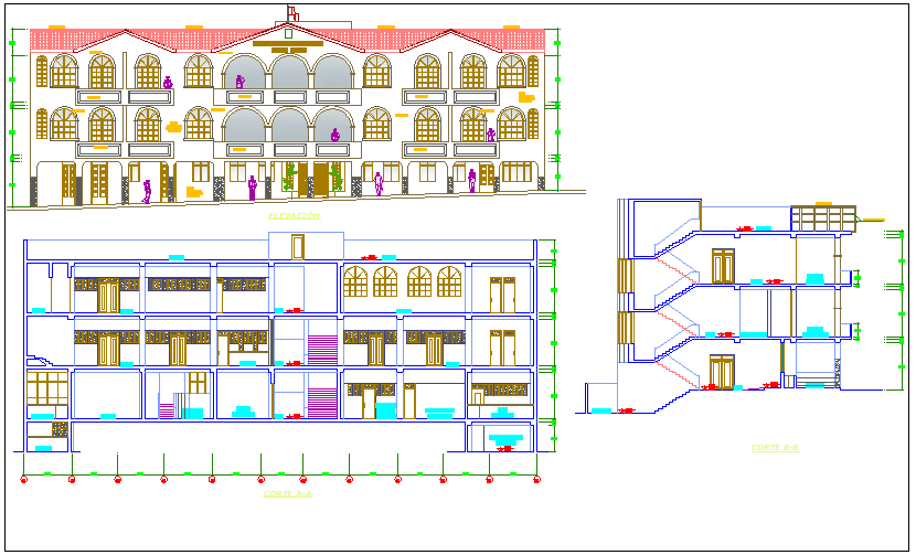 Municipality building elevation and section view dwg file - Cadbull Municipality building elevation and section view dwg file - Cadbull