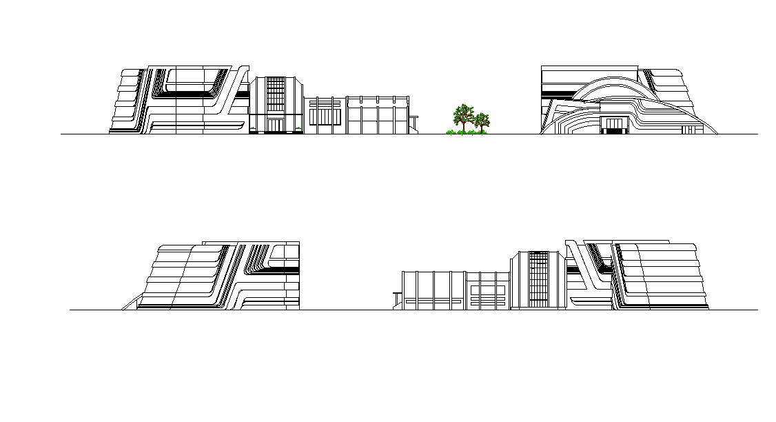 Floor Plan Elevation And Section View Of Museum Dwg File Cadbull