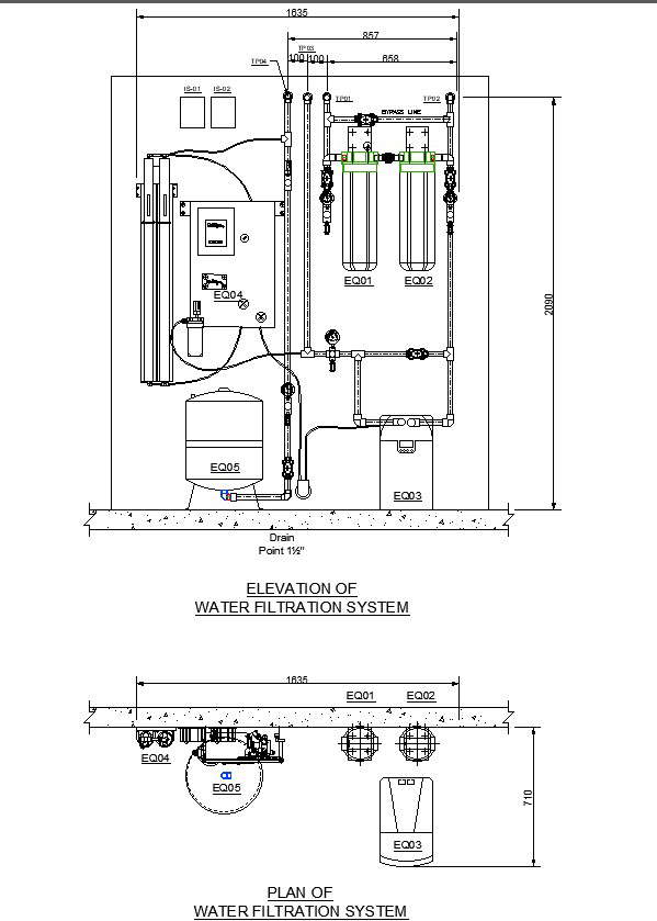 Plan and Elevation Detail Of Water Filtration System CAD Drawing In DWG ... Plan and Elevation Detail Of Water Filtration System CAD Drawing In DWG ...