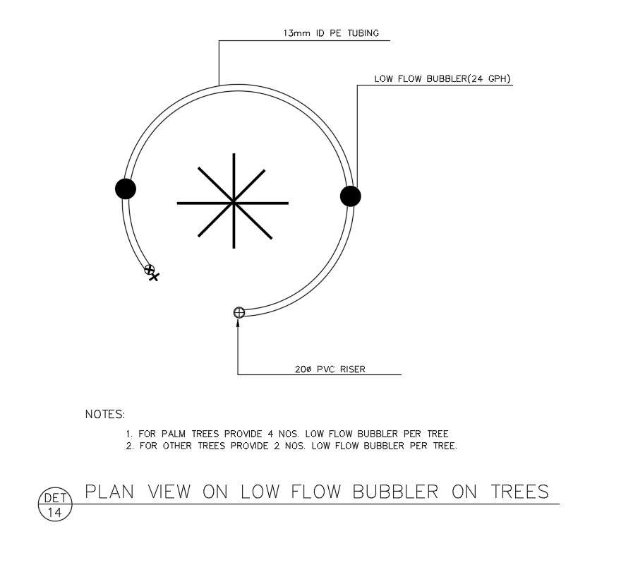 Plan View On Low Flow Bubbler On Trees In Autocad 2d Drawing Dwg File