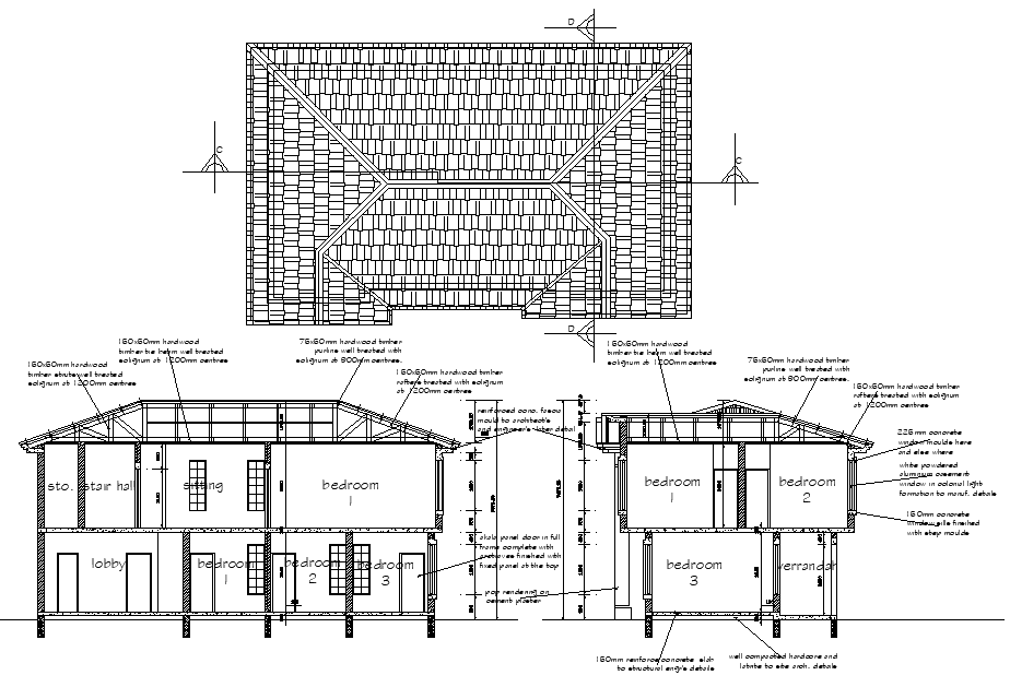 Roof plan and section plan layout file - Cadbull Roof plan and section plan layout file - Cadbull