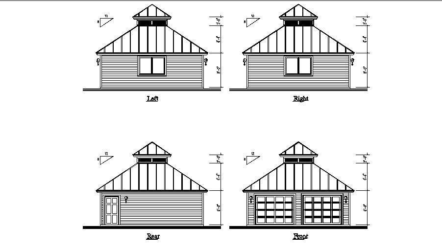 Single story roof house all sided elevations with dimension dwg file ... Single story roof house all sided elevations with dimension dwg file ...