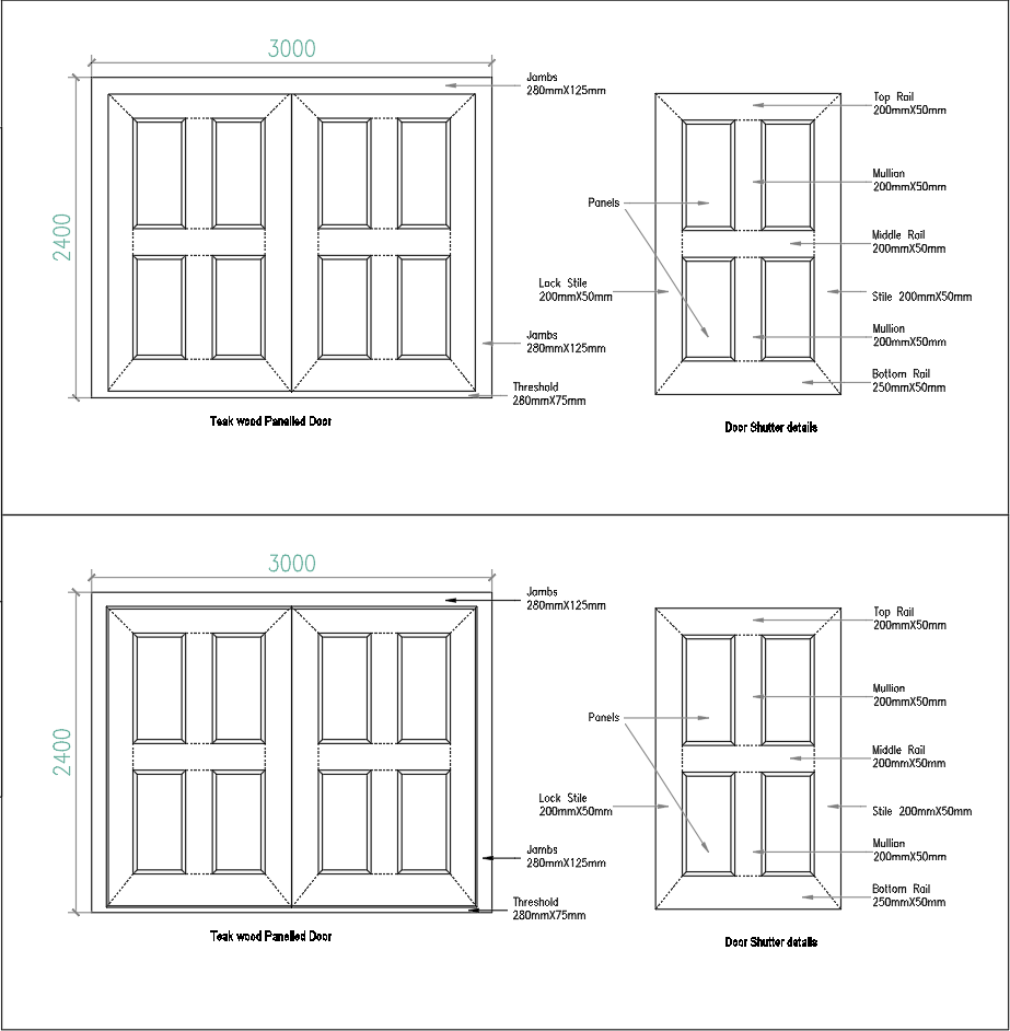 Teak Wood Panelled Door with Detailed Shutter Design in AutoCAD DWG ... Teak Wood Panelled Door with Detailed Shutter Design in AutoCAD DWG ...