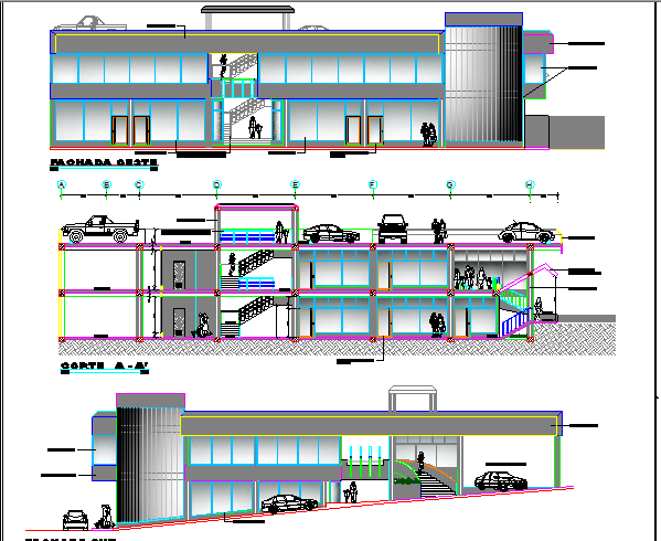 Two level shopping center elevation and sectional view details dwg file ... Two level shopping center elevation and sectional view details dwg file ...