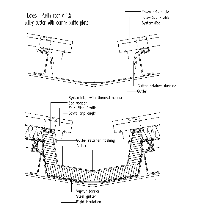 Valley Gutter With Centre Baffle Plate Section CAD Drawings Download ... Valley Gutter With Centre Baffle Plate Section CAD Drawings Download ...