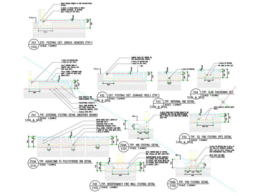 Various Structure Section Detail Designs Are Given In Autocad 2d