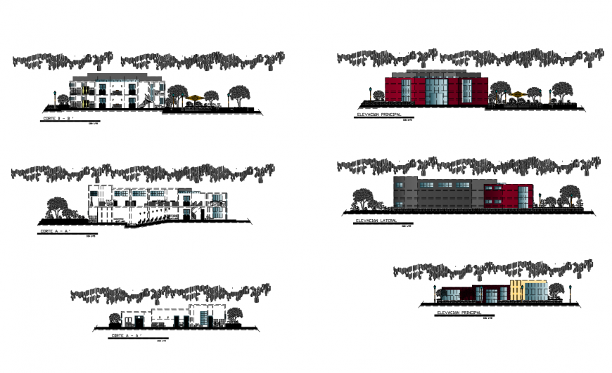Administration office building all sided elevation and section drawing ... Administration office building all sided elevation and section drawing ...