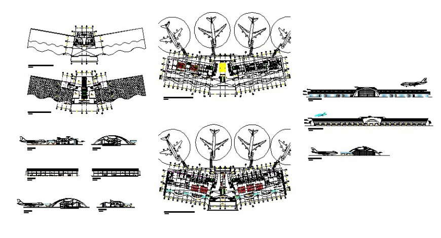 Airport terminal building all sided elevation, section and floor plan ... Airport terminal building all sided elevation, section and floor plan ...