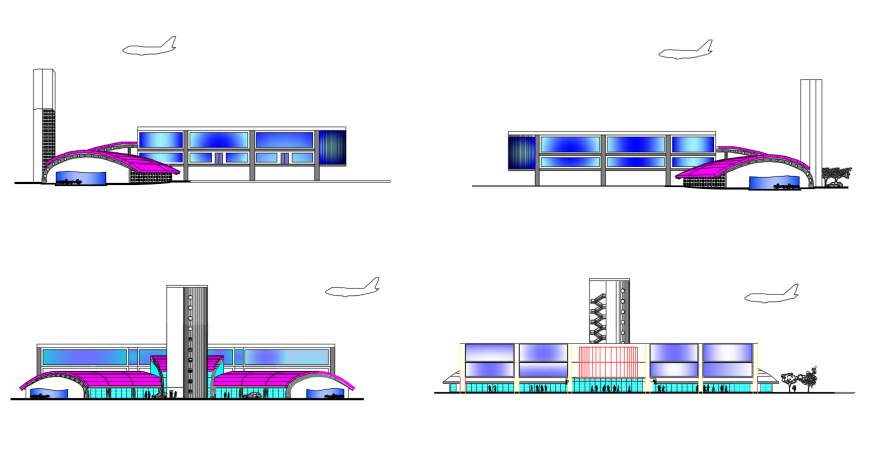 Airport terminal multi-level building all sided elevation cad drawing ... Airport terminal multi-level building all sided elevation cad drawing ...